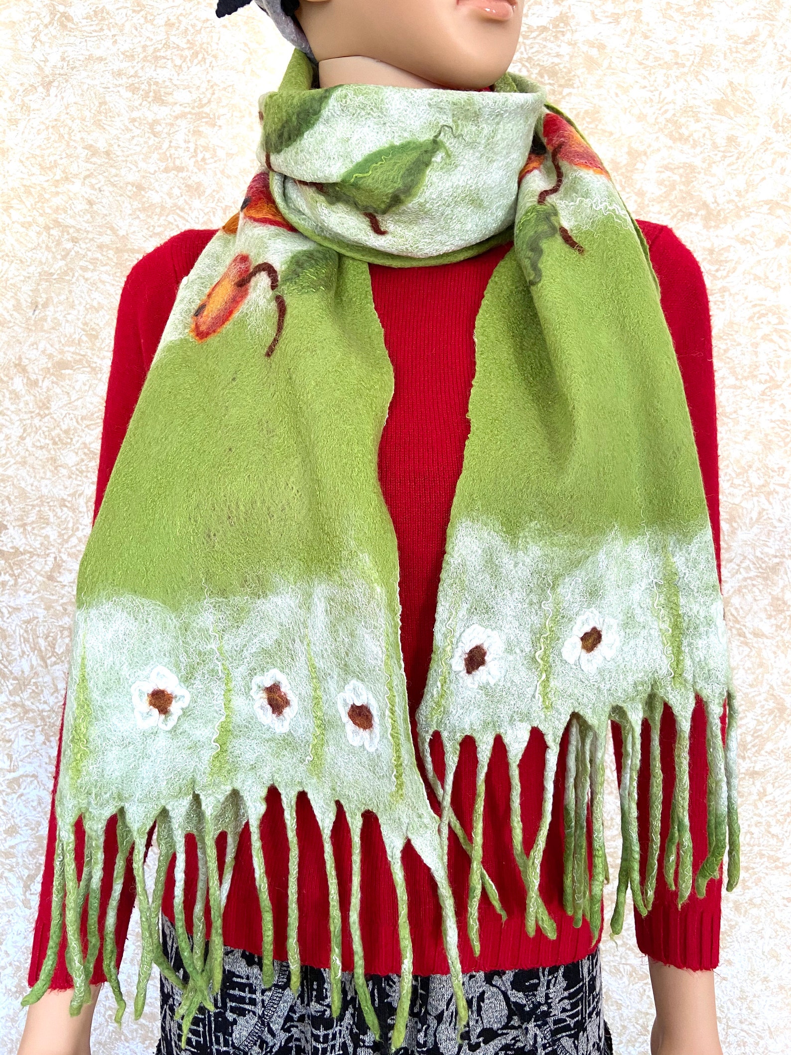 Felted Scarf Wool Scarf Green Wool Scarf Handmade Wool - Etsy