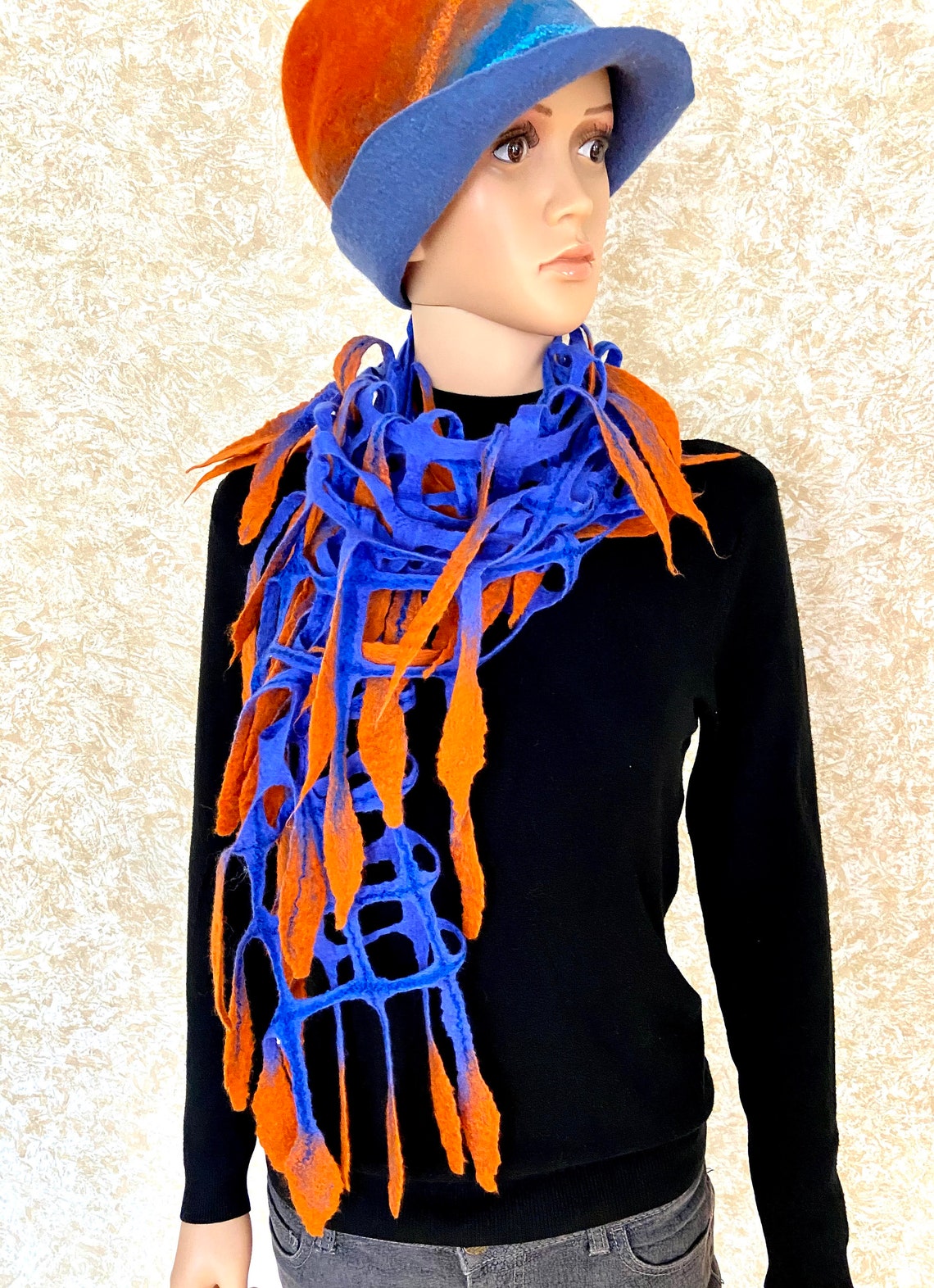 Felted lattice scarf Wool net scarf 100% wool scarf | Etsy