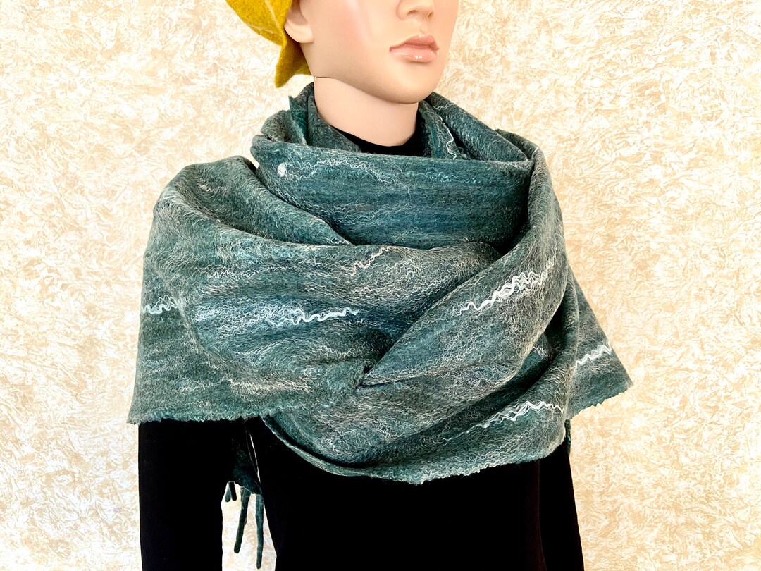 Felted Scarf, Wool Scarf, Handmade Felted Scarf, Cobweb Wool Scarf ...