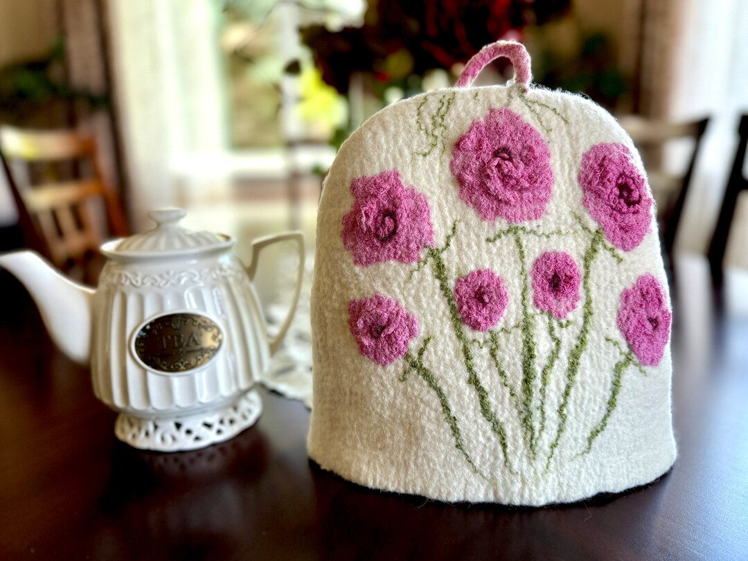 Felted Teapot Cozy "roses", Unique Gift for Tea Lover, Large Teapot ...