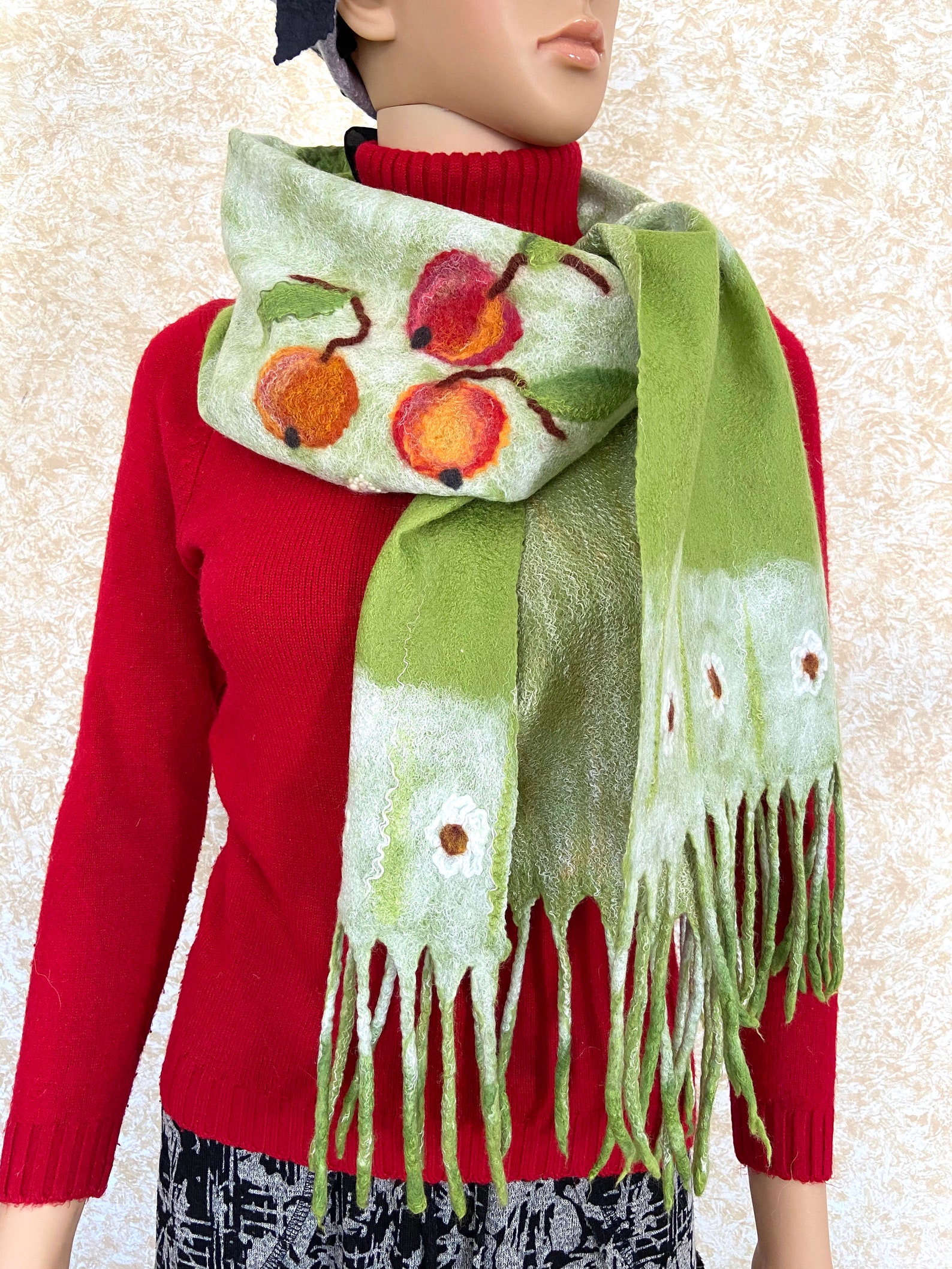 Felted Scarf Wool Scarf Green Wool Scarf Handmade Wool - Etsy