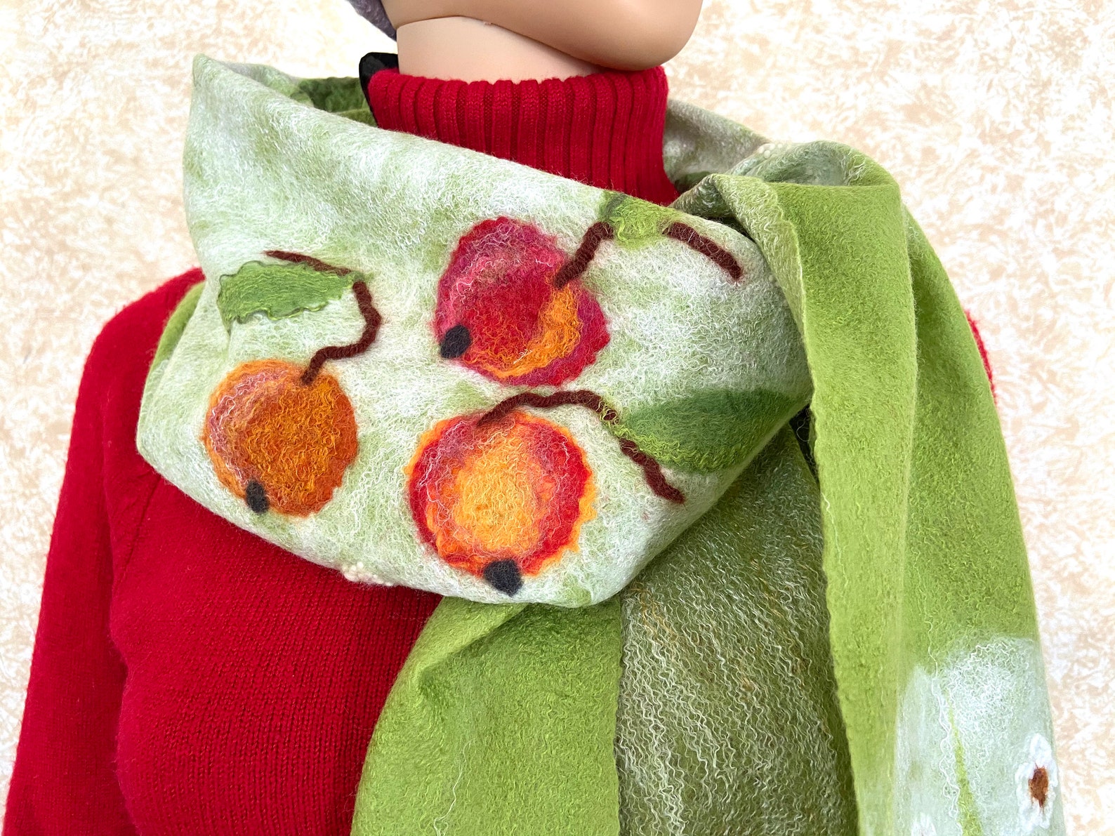 Felted Scarf Wool Scarf Green Wool Scarf Handmade Wool - Etsy