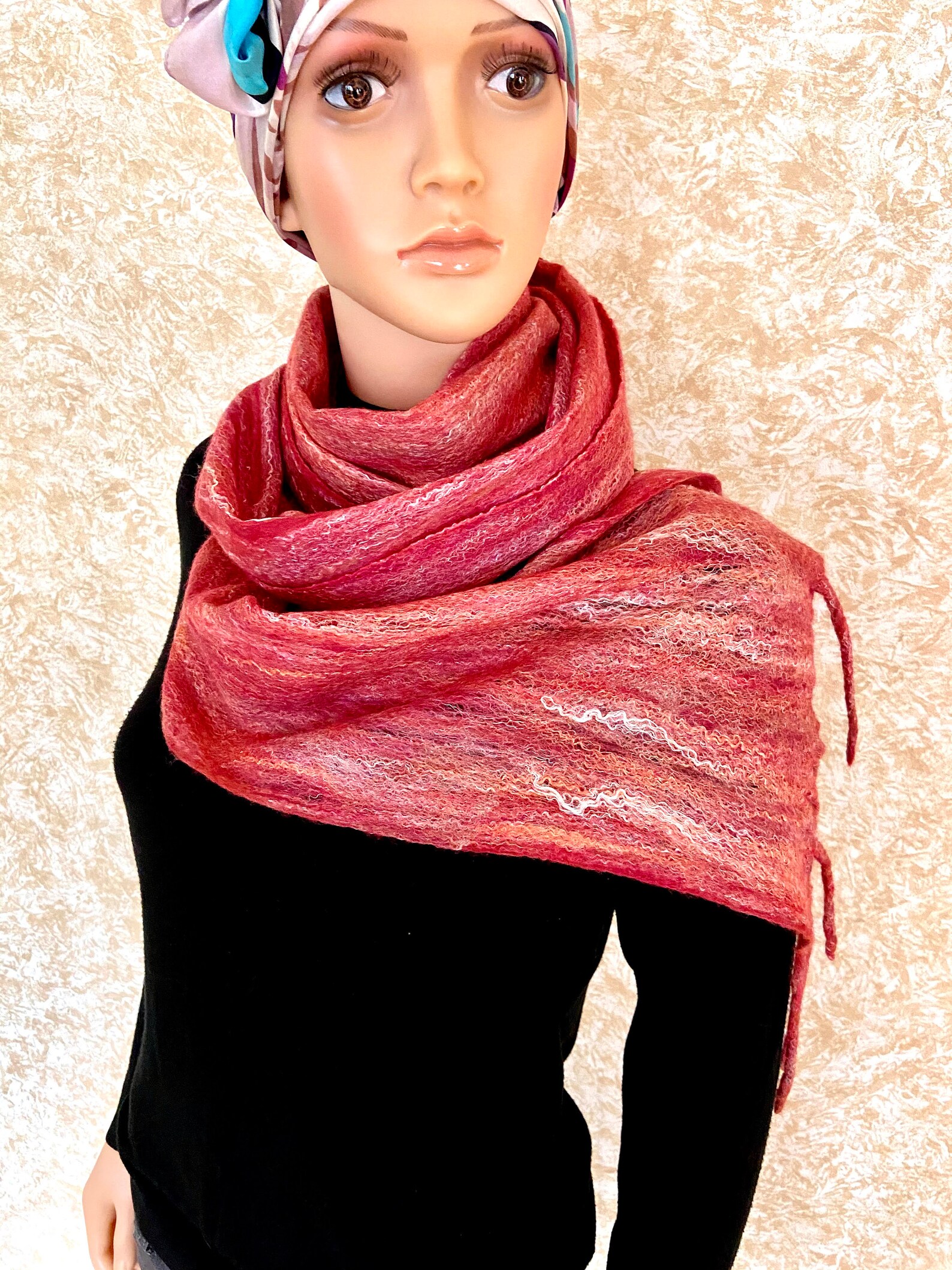 Felted Womens Scarf, Handmade Wool Scarf, Brown Wool Scarf, Cobweb ...
