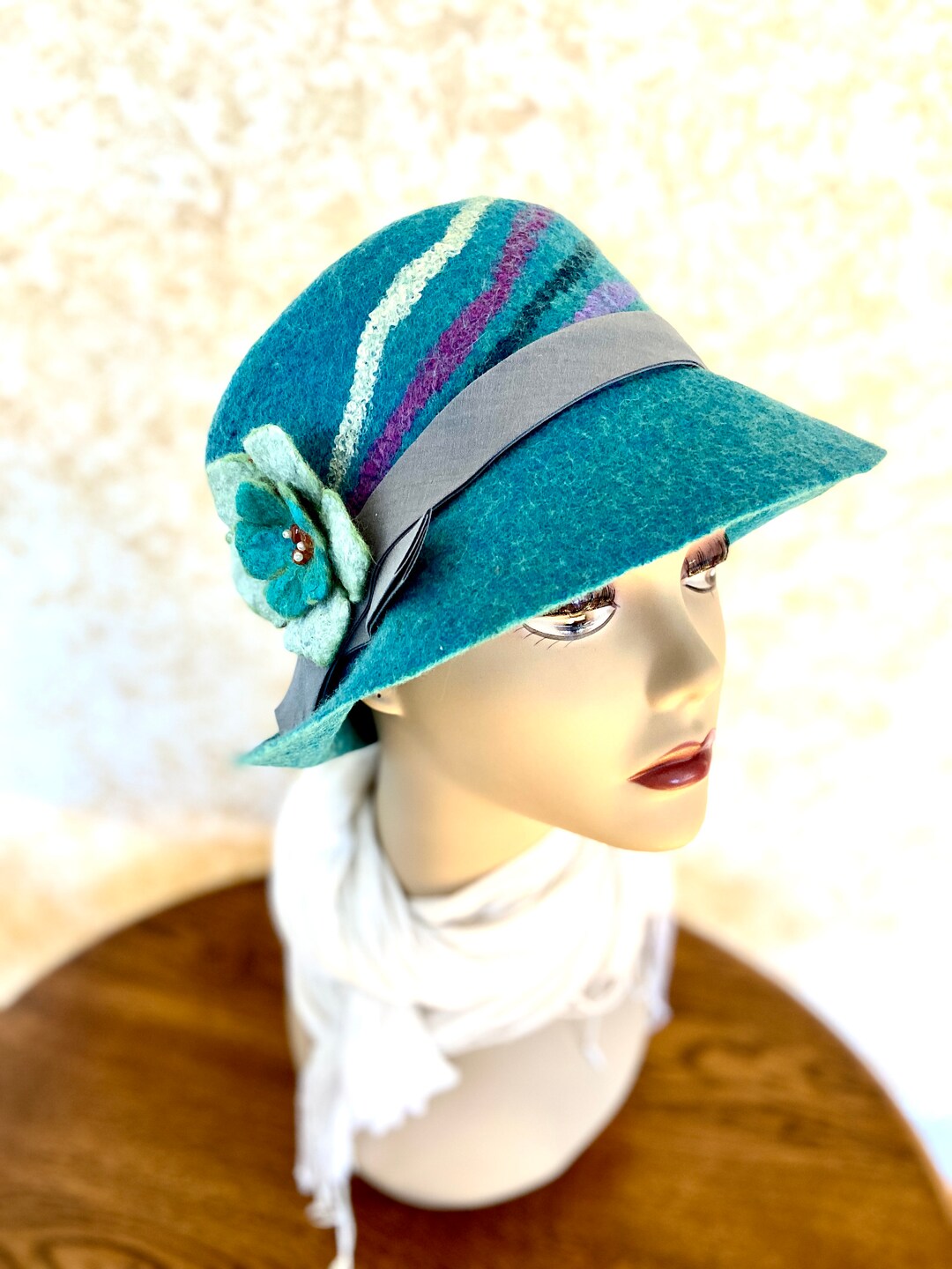 Felted Hat ocean, Blue Wool Hat, Felted 100% Wool Hat, Handmade Felt ...