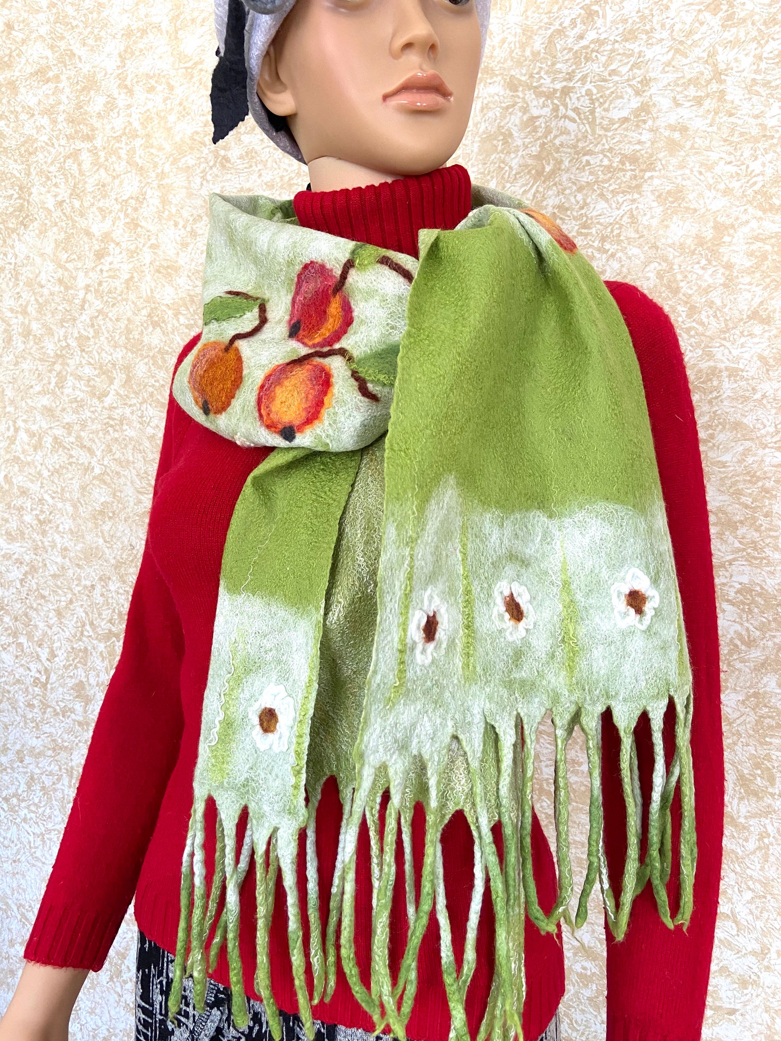 Felted Scarf Wool Scarf Green Wool Scarf Handmade Wool - Etsy