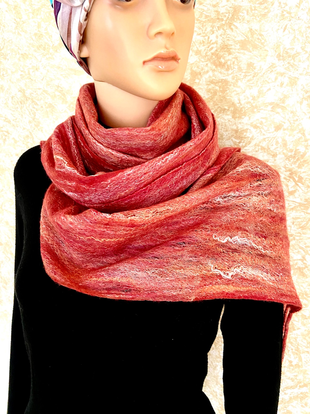 Felted Womens Scarf, Handmade Wool Scarf, Brown Wool Scarf, Cobweb ...