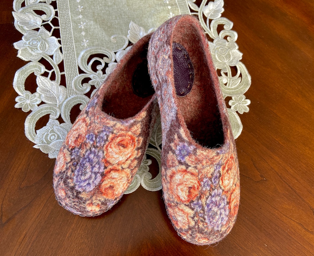 Felted Slippers With Leather Soles, Wool Indoor Shoes, Home Shoes ...