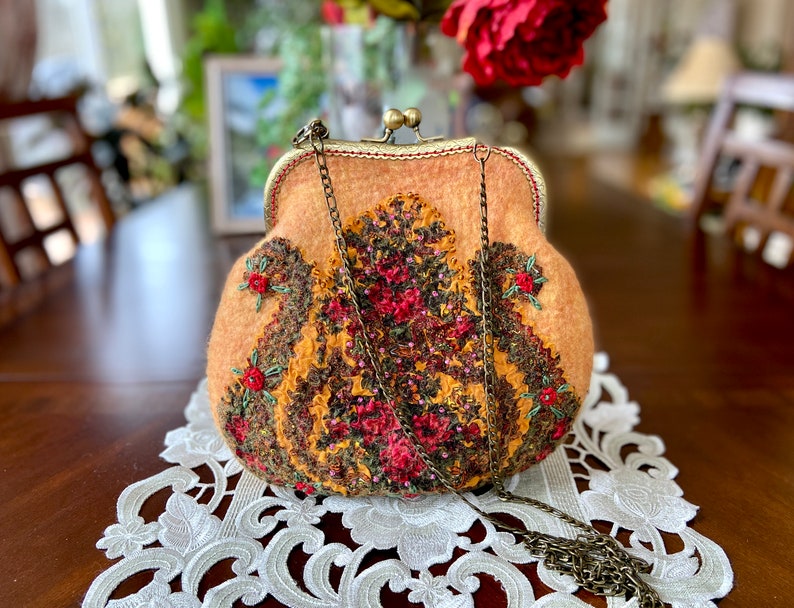 Nuno Felted Bag, Wool Bag With Kiss Lock, Felted Purse, Frame Handbag ...