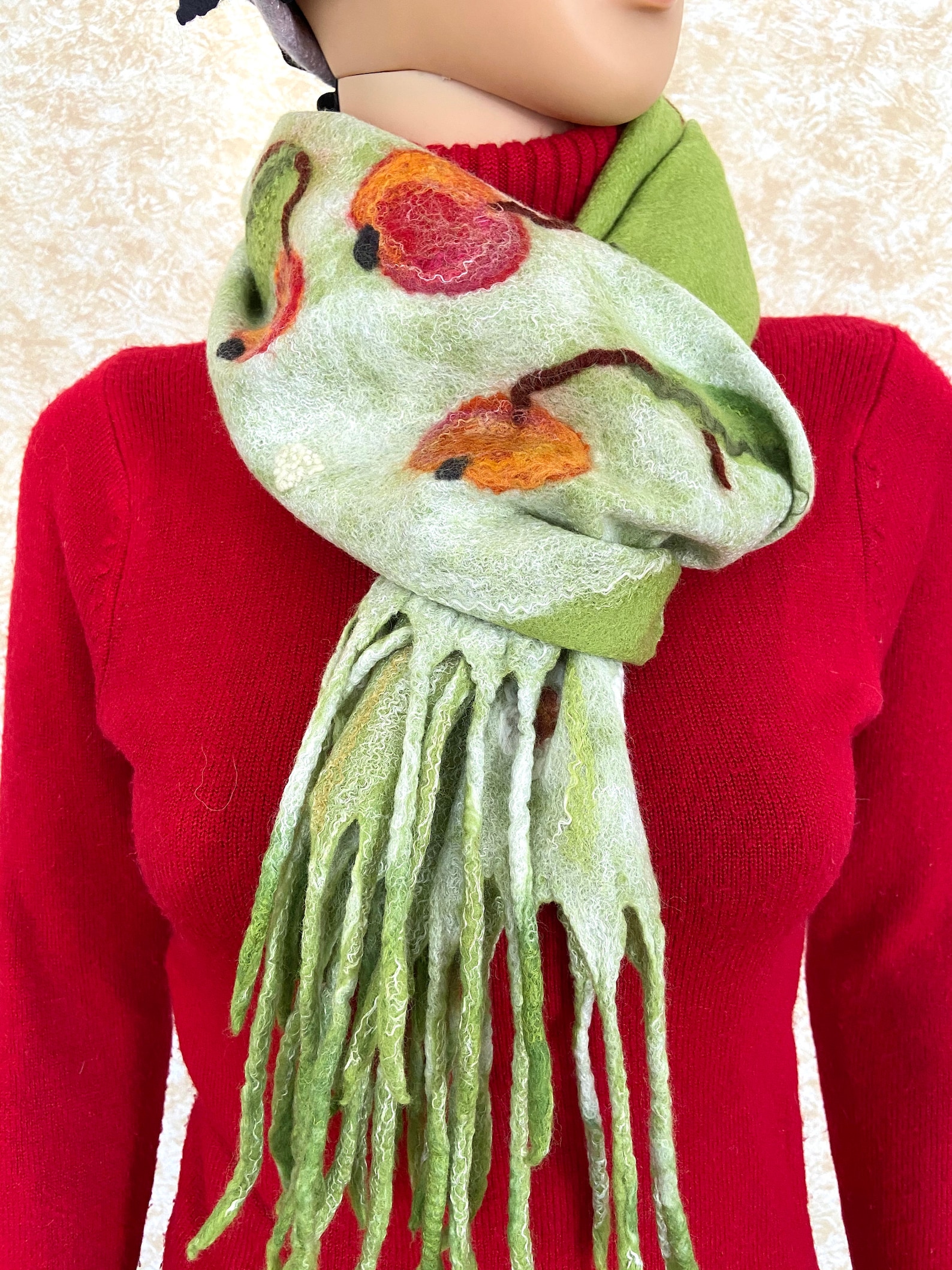 Felted Scarf Wool Scarf Green Wool Scarf Handmade Wool - Etsy