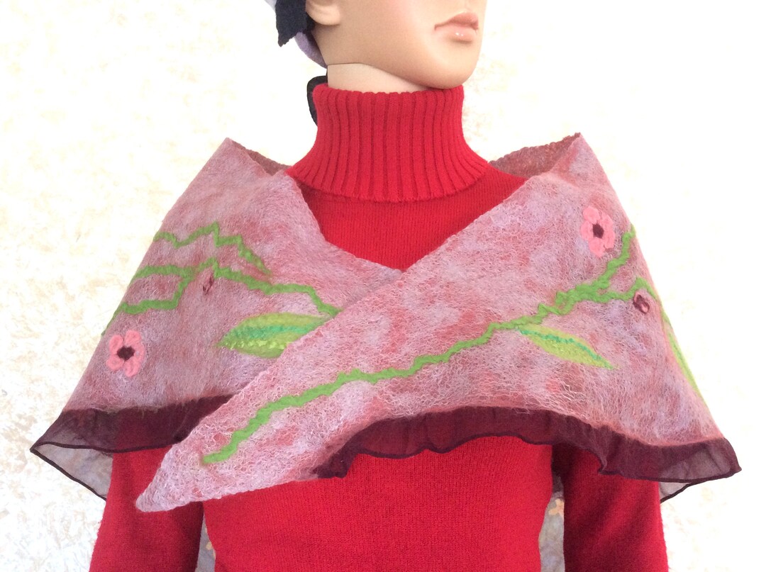 Handmade Felted Wool Silk Scarf: Purple Flower Baktus Shawl - Etsy