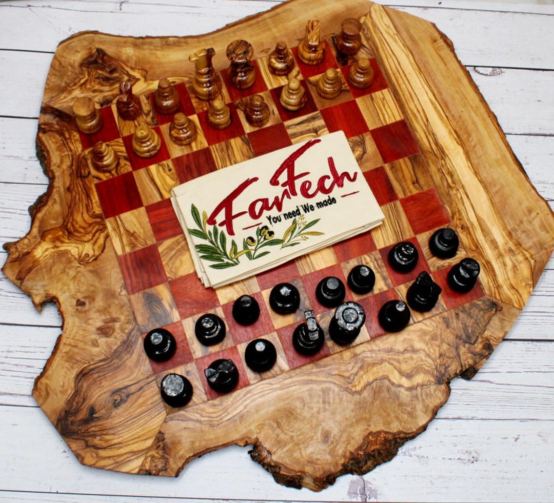 Rustic XL Chess Set in Olive Wood – 32 Handmade Chess Pieces + Chess ...