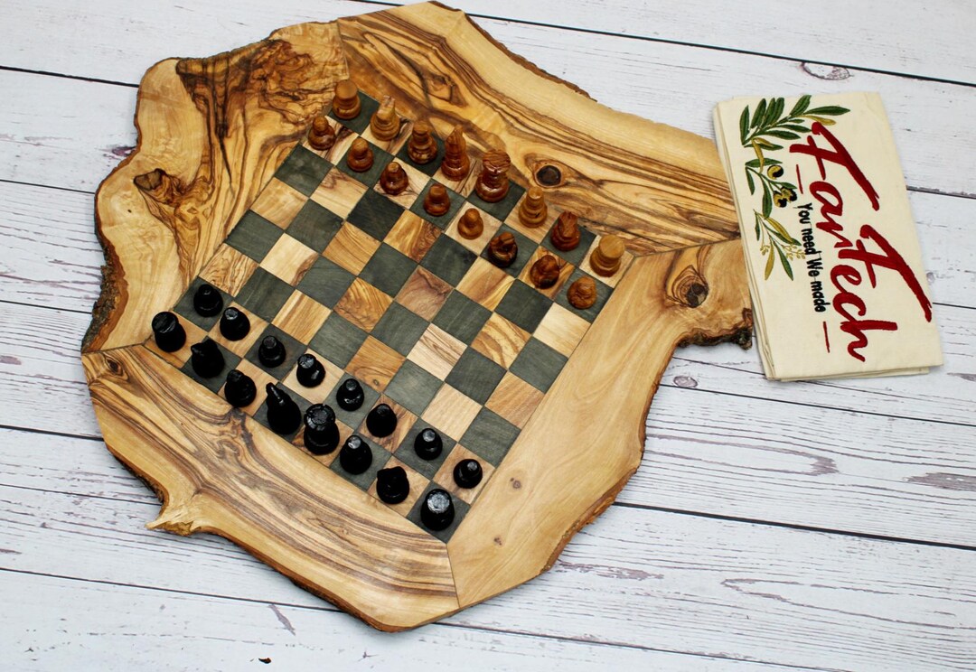 Rustic Olive Wood Chess Set – Handmade Chess Table With 32 Wooden ...