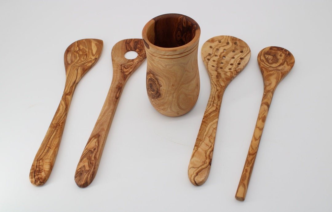 Olive Wood Kitchen Utensils Set of 5 Handmade - Etsy