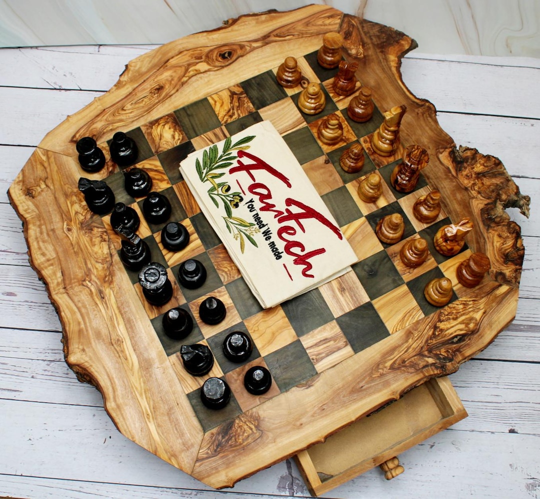 Rustic XL Chess Game Made of Olive Wood Handcrafted Chess Table ...