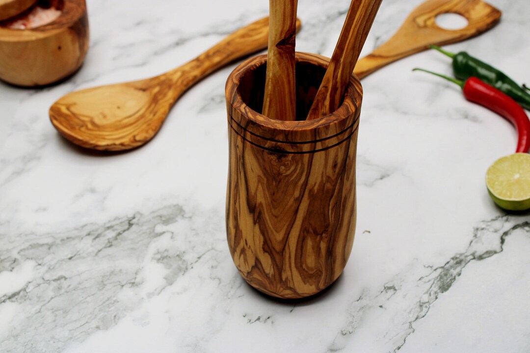 Handmade Olive Wood Kitchen Utensils – Round | Natural Wood Cooking ...