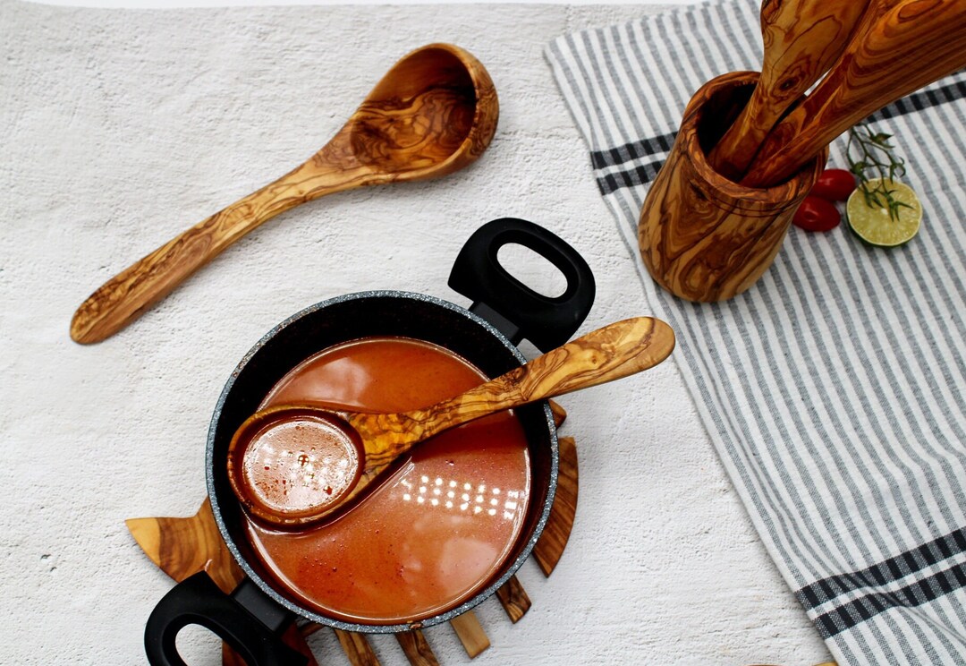 Handmade Olive Wood Ladle 30cm – Rustic Soup Ladle, Sauna Scoop, Wooden ...