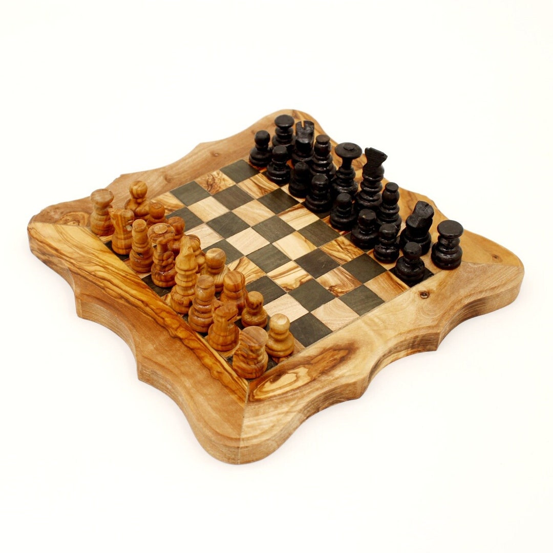 Rustic Olive Wood Chess Set – Handmade 20 Cm Chess Board With 32 Pieces ...