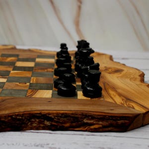 Rustic Olive Wood Chess Set – Handmade Chess Board With 32 Chess Pieces ...
