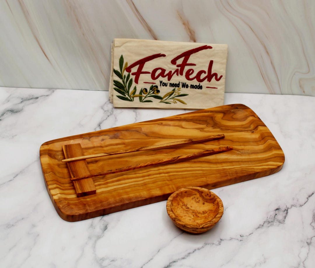 Elegant Sushi Plate Made of Olive Wood 35 Cm Incl. Chopsticks & Holder ...