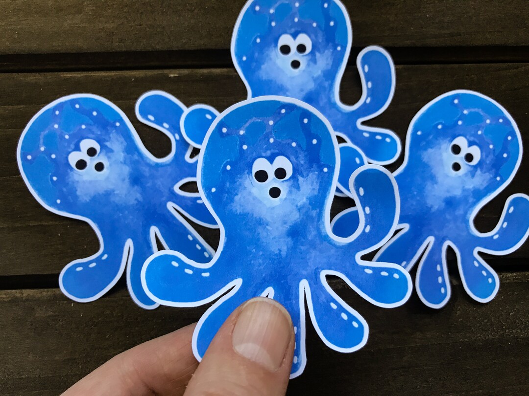 Die Cut Blue Octopus Sticker Weatherproof Sticker Matte Sticker Laptop ...