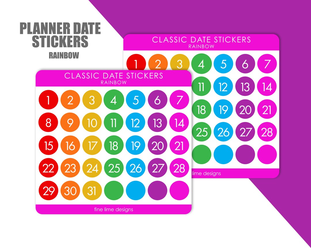 2 Sheets - Rainbow Planner Date Stickers | Dot Planner Date Stickers ...