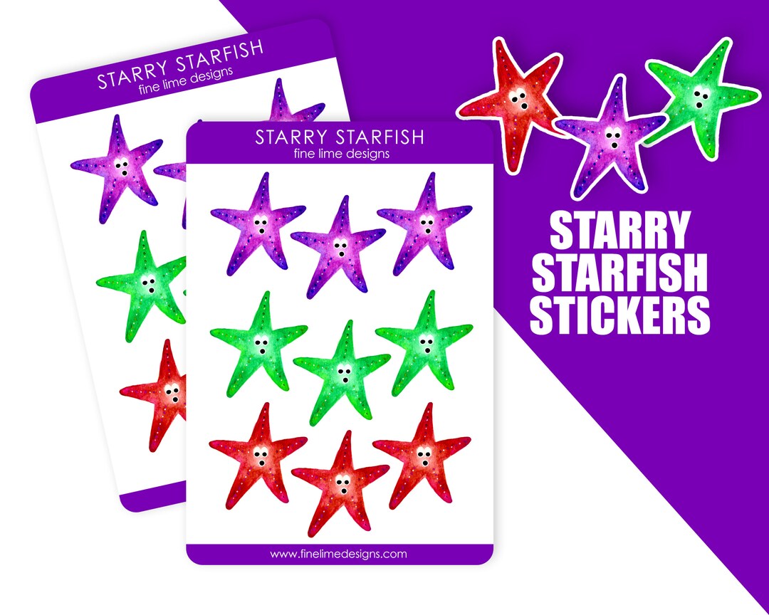 Starry Starfish sticker sheet Starfish Stickers Sea Creature Stickers ...