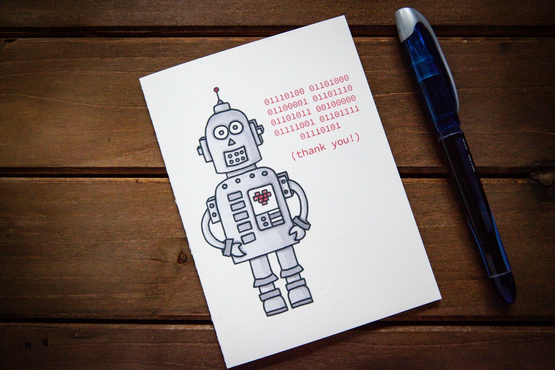 Robot Thank You Card | Greeting Card | Blank Notecard | Binary Code ...