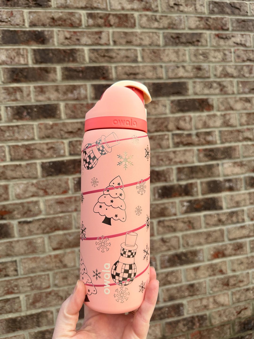 32 Oz Owala Water Bottle, Disco Christmas Engraved Design, Personalized ...