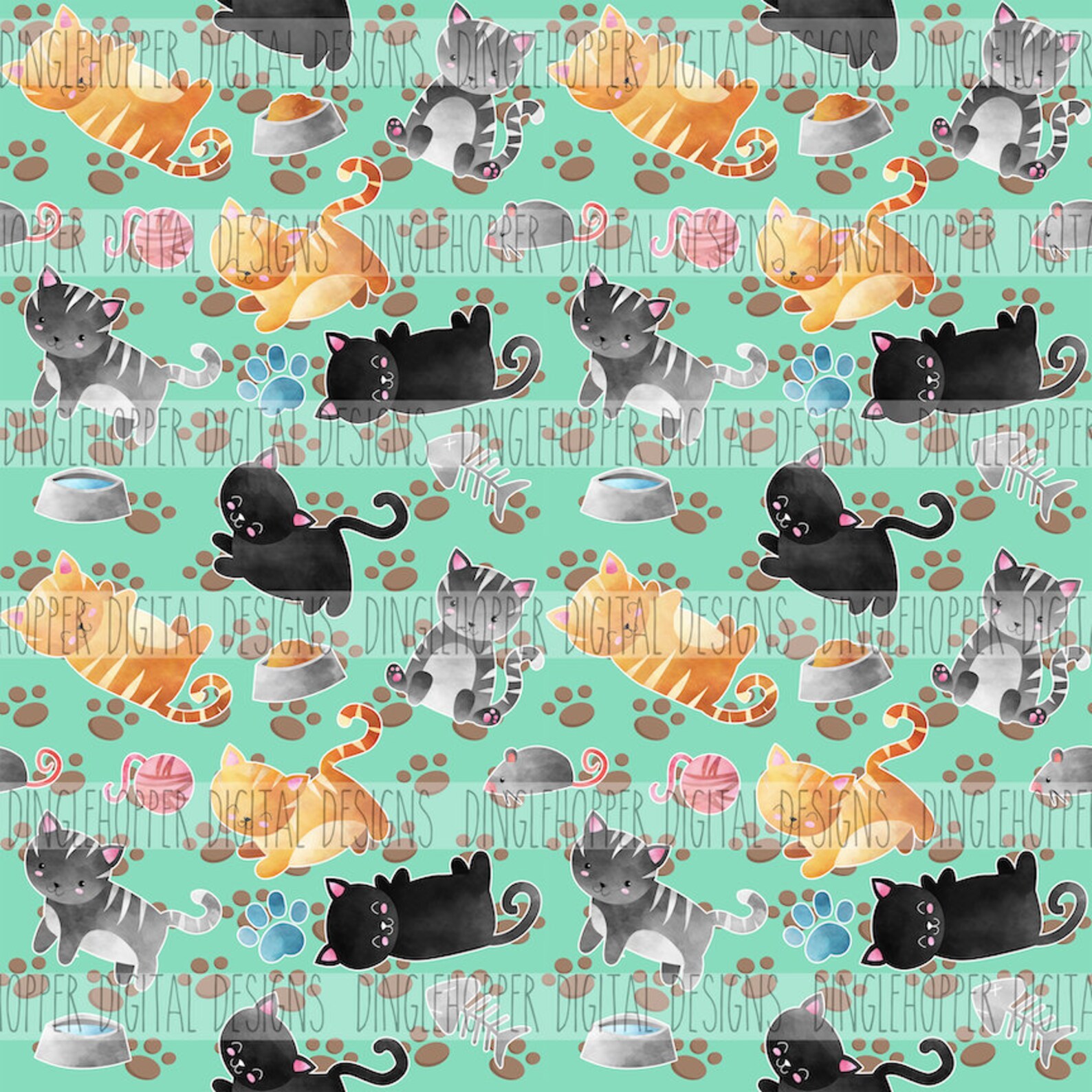 Cat Seamless Print, Cat Seamless, Kitten Seamless, Pet Seamless ...