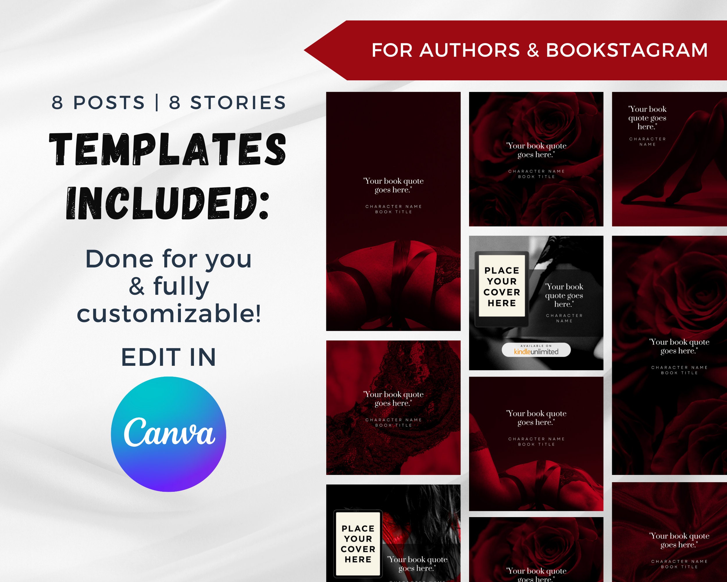 Dark Romance Book Canva Templates for Authors, Writers, Bookstagram ...