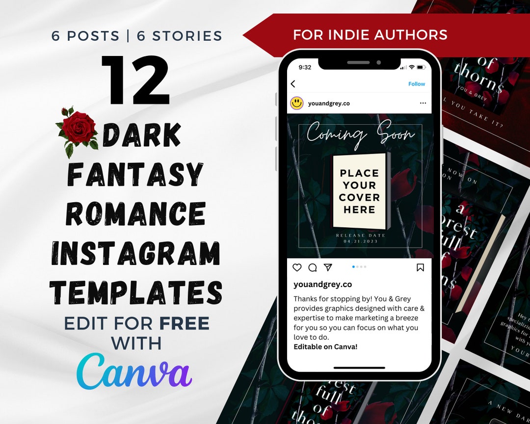 Dark Fantasy Romance Book Instagram Templates for Authors, Writers ...