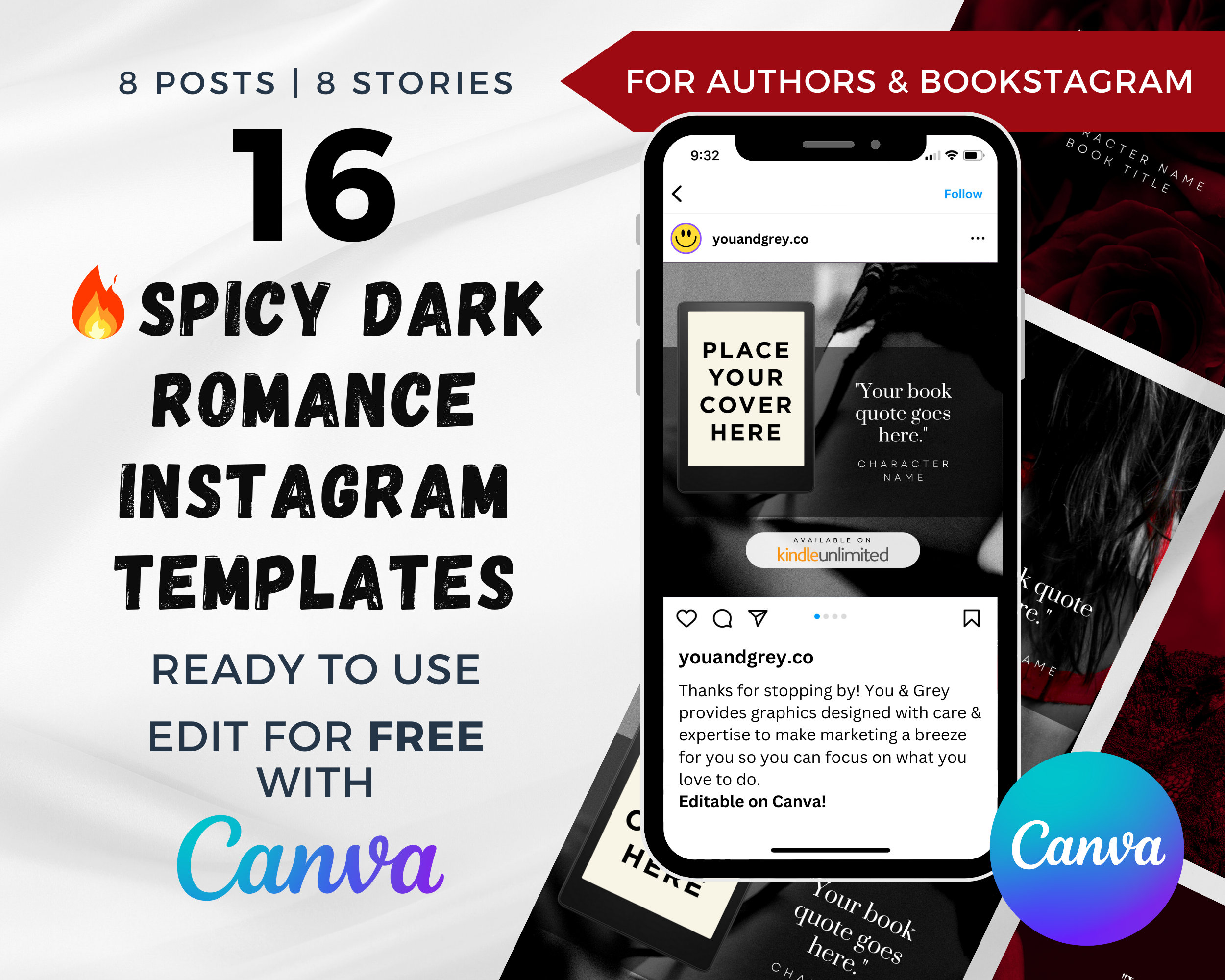 Dark Romance Book Canva Templates for Authors, Writers, Bookstagram ...