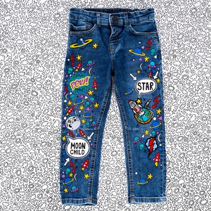 JEANS - Hand Painted Personalised Denim Jeans With Embroidered Patches ...