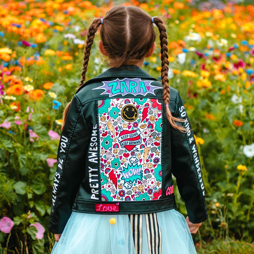 Hand-painted Faux Leather Biker Jacket: Personalized Patches ...