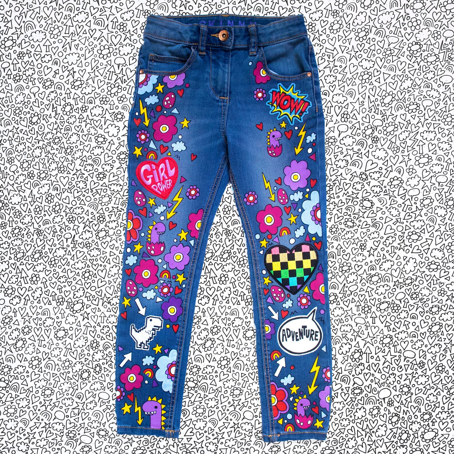 JEANS Hand Painted Personalised Denim Jeans With Embroidered - Etsy UK