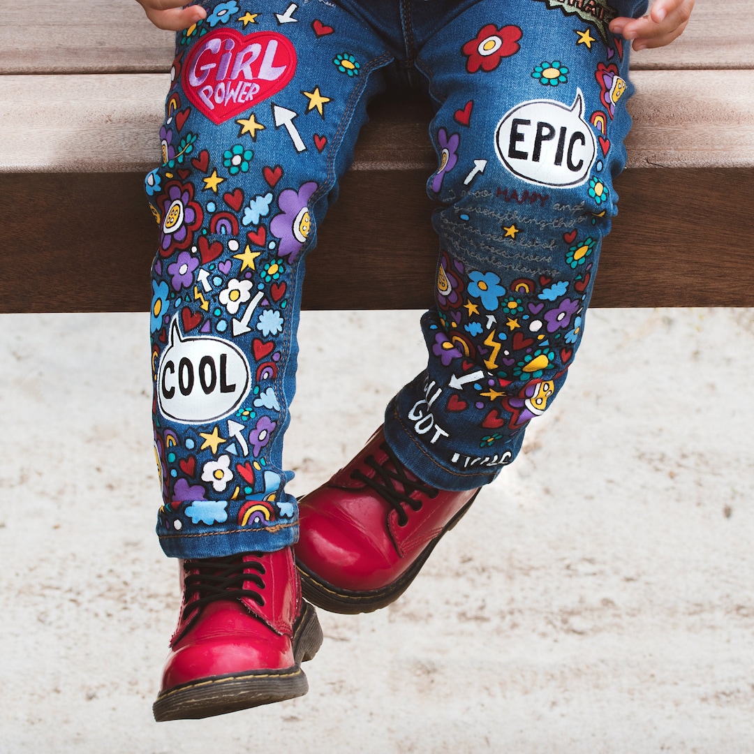 JEANS - Hand Painted Personalised Denim Jeans With Embroidered Patches ...