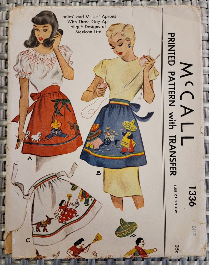 Vintage Mccall's Sewing Pattern 1336 Apron Mexican Life Applique - Etsy