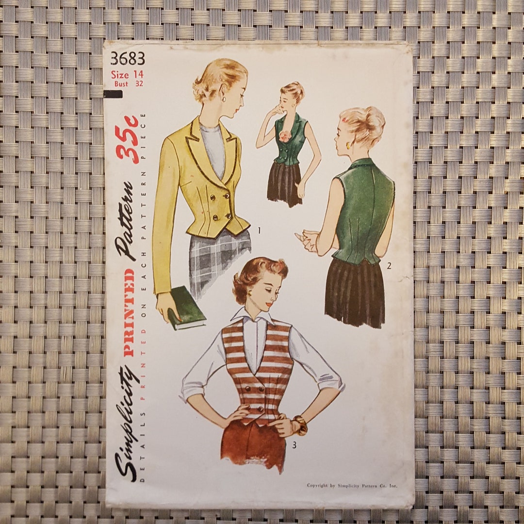 Simplicity Vintage Sewing Pattern 3683 Women's Vest or Jacket Size 14 ...