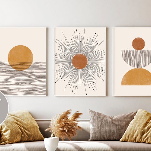 Boho Art Set Of 3 Prints Abstract Gallery Wall Set Abstract Etsy