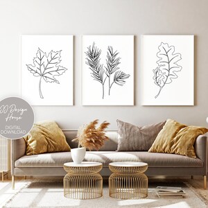 Autumn Prints, Line Art Prints Set of 3, Minimalist Wall Art, Printable ...