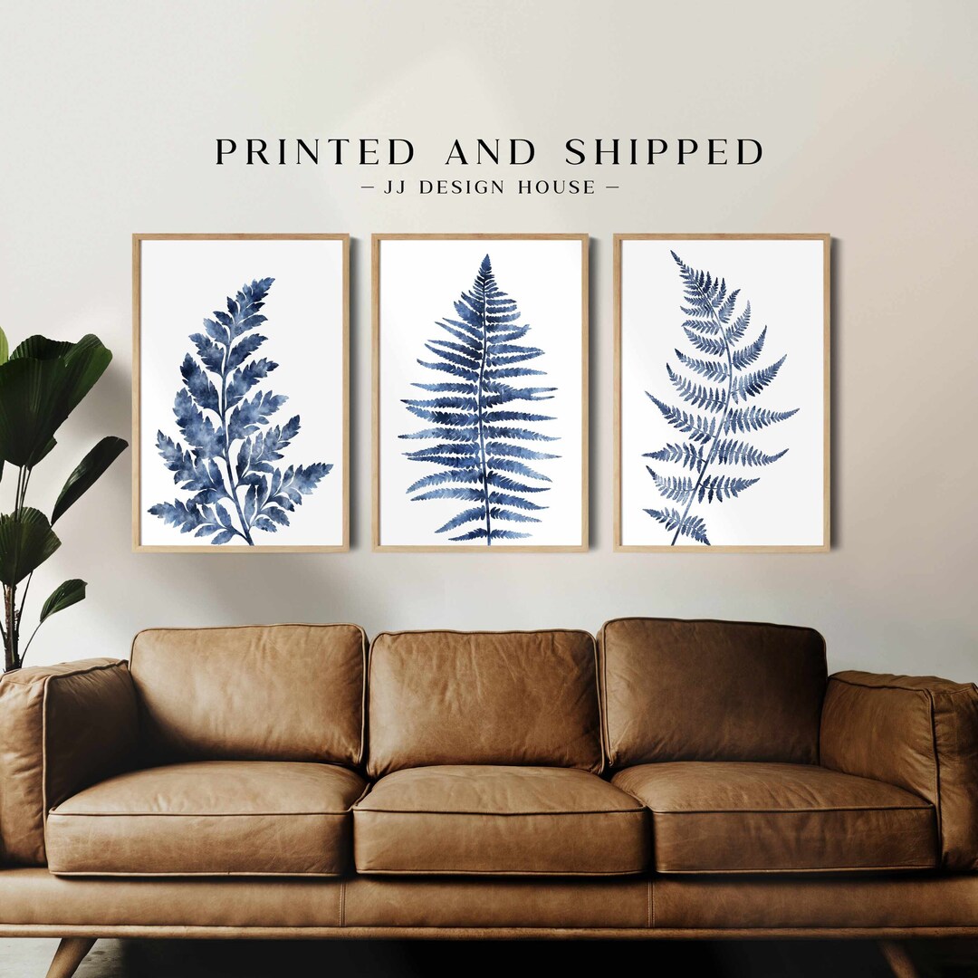 Fern Wall Art Navy Blue Wall Art Prints Watercolor Art - Etsy