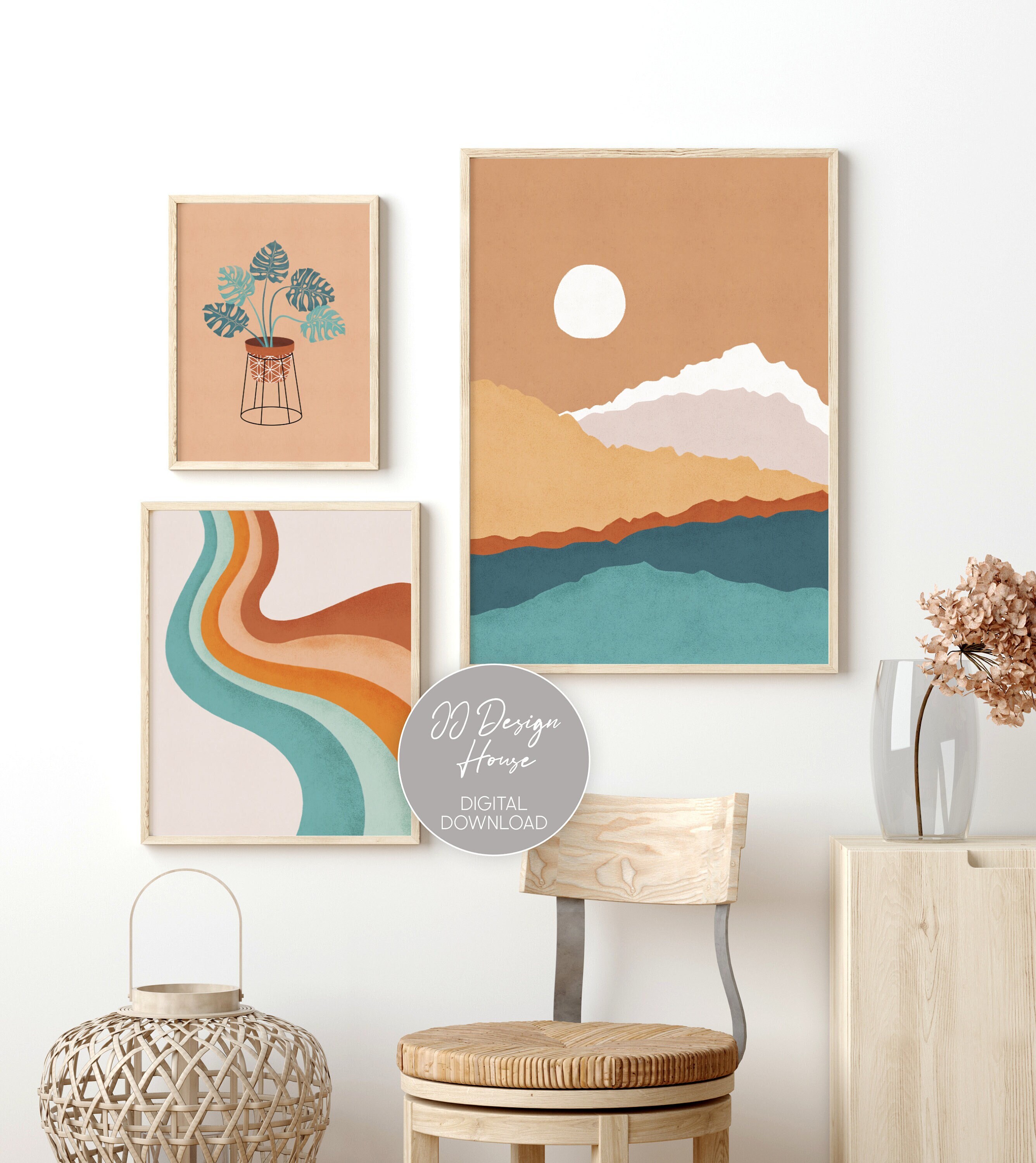 Retro Prints Set of 3 Boho Decor Gallery Wall Set Retro | Etsy