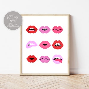 Pink Lips Print, Fashion Print, Lips Kiss Wall Art, Pop Art, Retro Lips ...