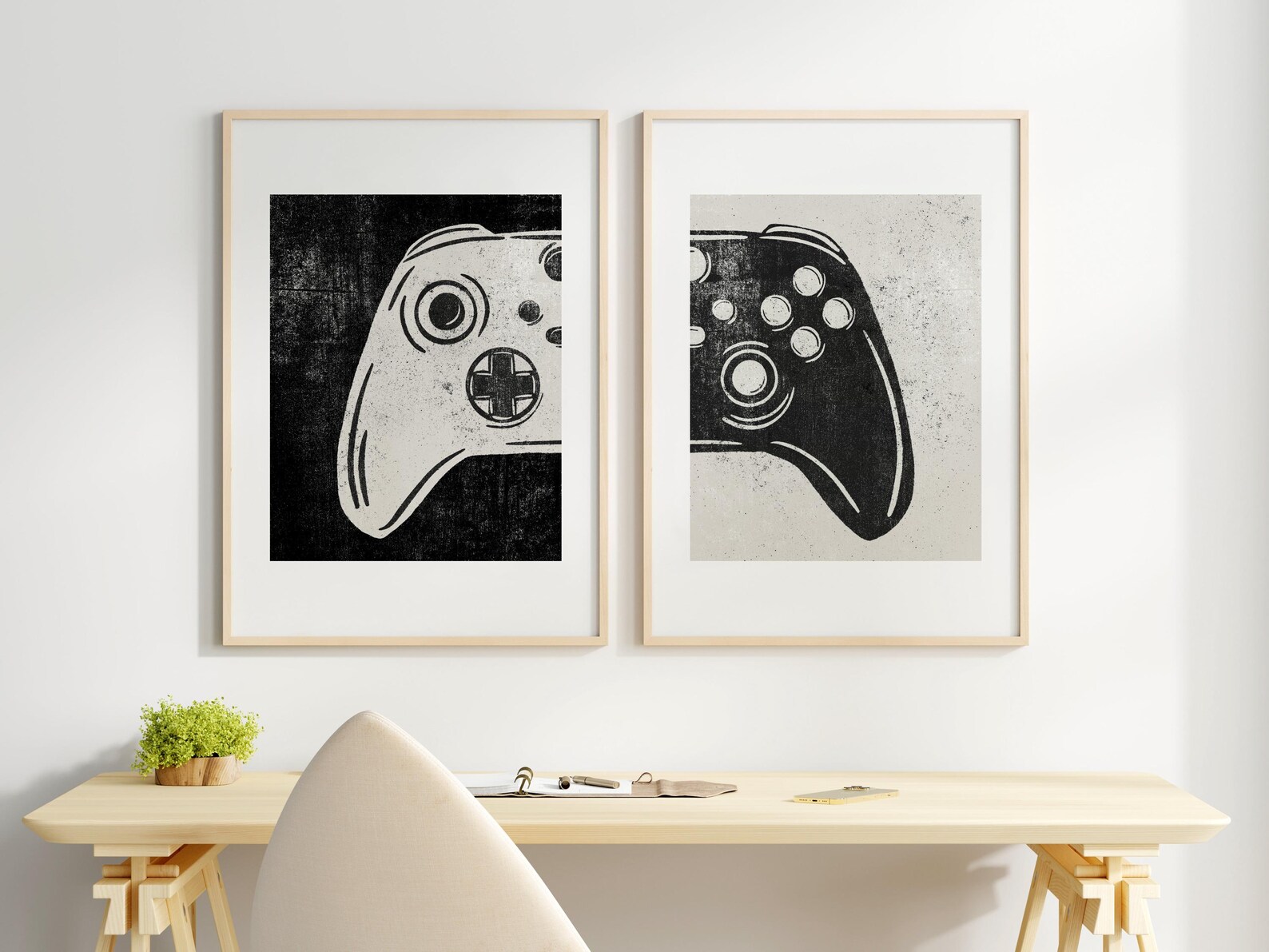 Gamer Wall Art Set: Neutral Game Controller Prints - Etsy