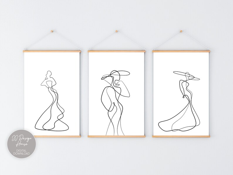 Line Art Woman, Wall Art Set of 3 Fashion, Fashion Illustration ...