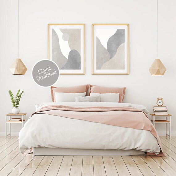 Abstract Wall Art Prints Set of 2 Neutral Bedroom Wall Decor - Etsy