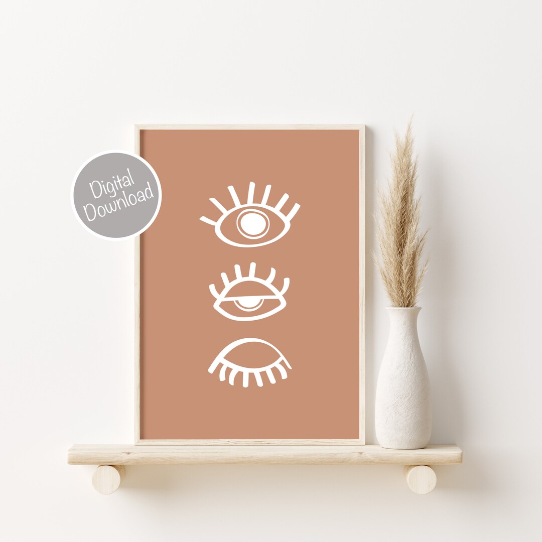 Boho Abstract Wall Art Evil Eye, Abstract Line Art Print, Boho Decor ...