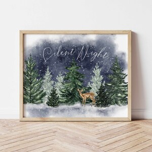 Silent Night Print, Printable Christmas Wall Art, Christmas Tree Print ...