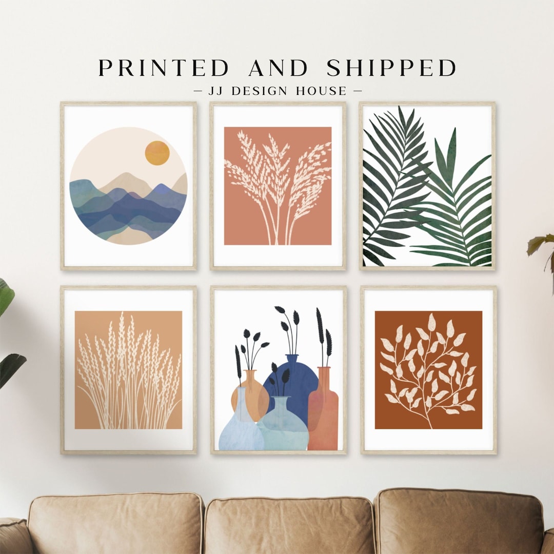 Boho Gallery Wall Art, Botanical Art Prints Set of 6, Neutral Tones ...