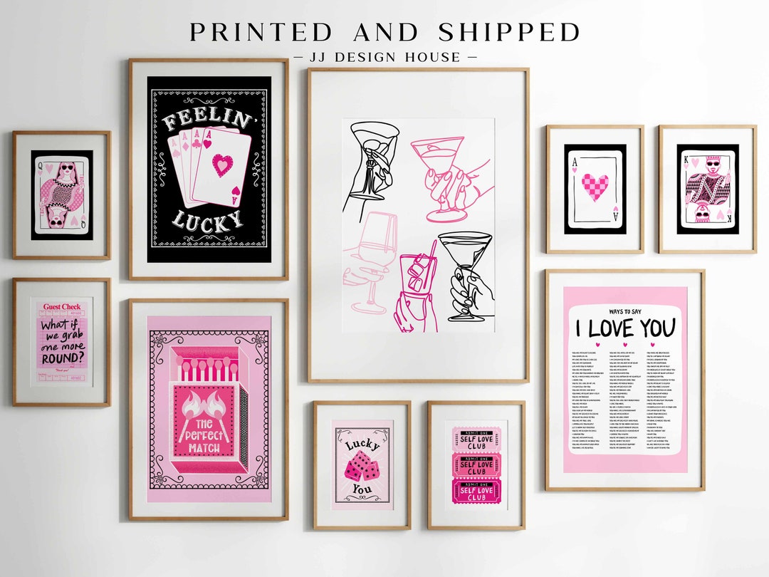Pink Retro Wall Art Gallery Wall Set of 10, Pink Dorm Decor Printed Art ...